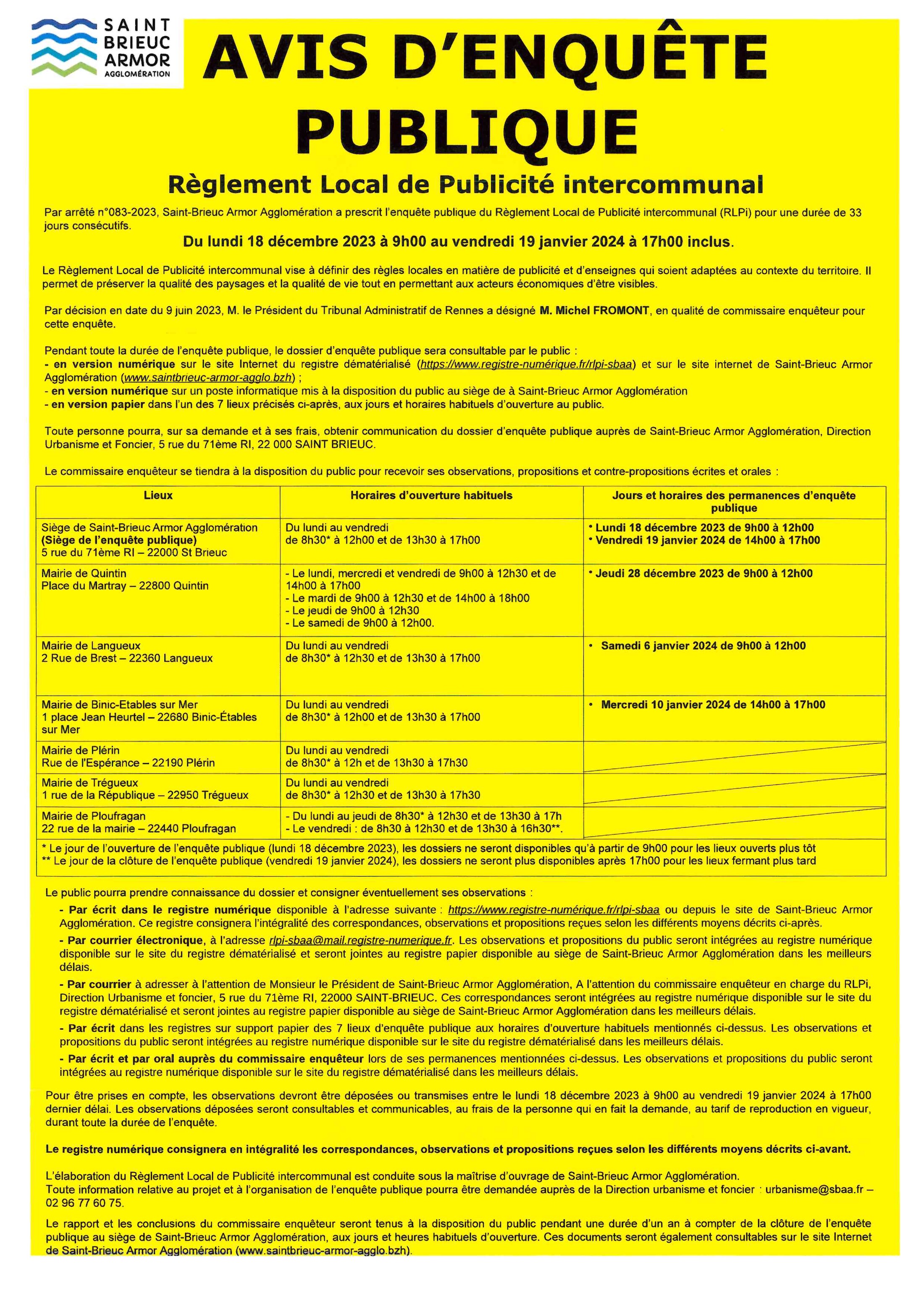 AVIS D'ENQUETE PUBLIQUE